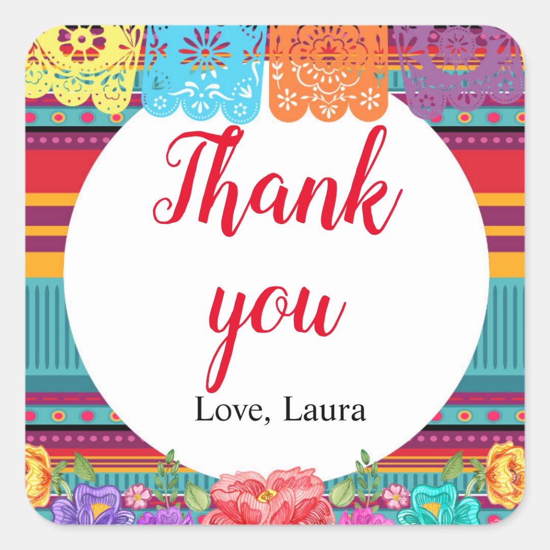 Mexican Fiesta Thank You Stickers | Zazzle