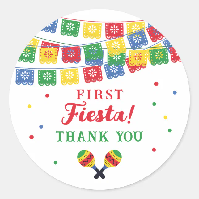 Mexican Fiesta Theme First Birthday Invitation Classic Round Sticker ...