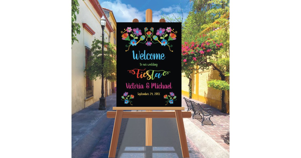 Mexican Fiesta Welcome Sign with embroidery | Zazzle