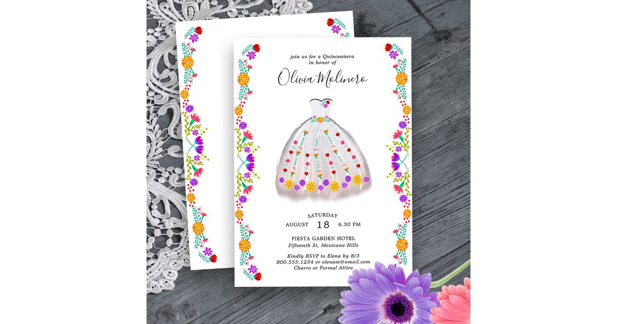 Mexican Fiesta White Floral Charro Quinceanera Invitation | Zazzle