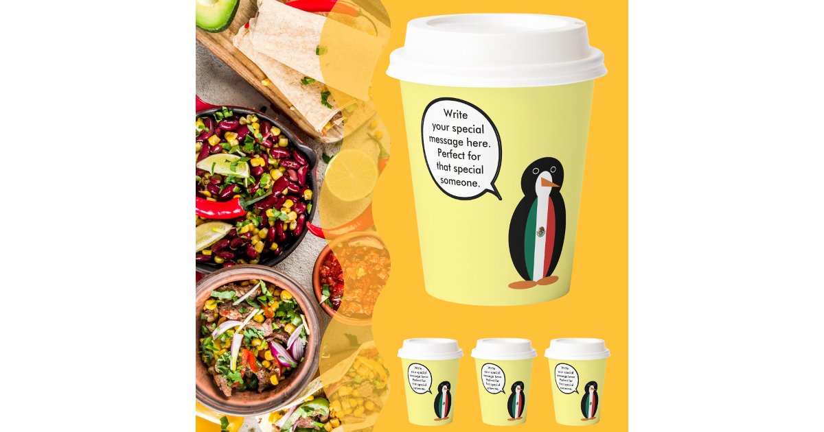 Mexican Flag Talking Ms. Penguin Paper Cups | Zazzle
