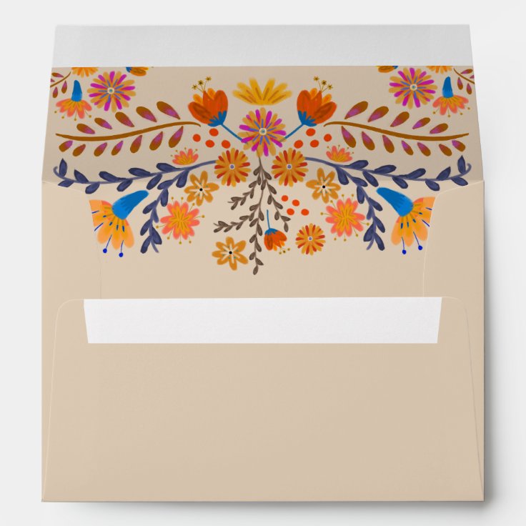 Mexican Floral Earthy Folk Flowers Return Address Envelope | Zazzle