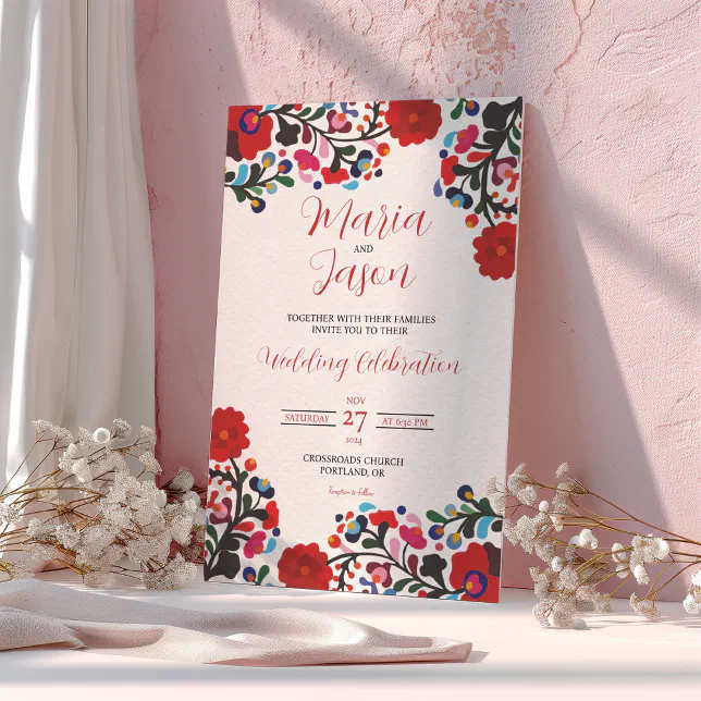Mexican Floral Elegant Colorful Fiesta Wedding Invitation | Zazzle