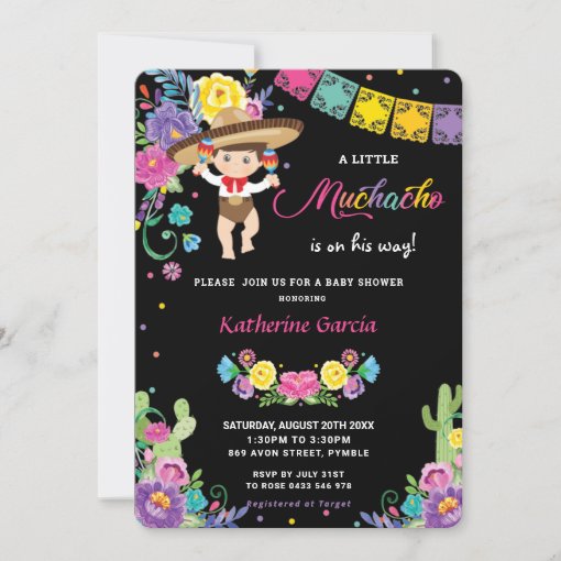 Mexican Floral Little Muchacho Boy Baby Shower Invitation | Zazzle