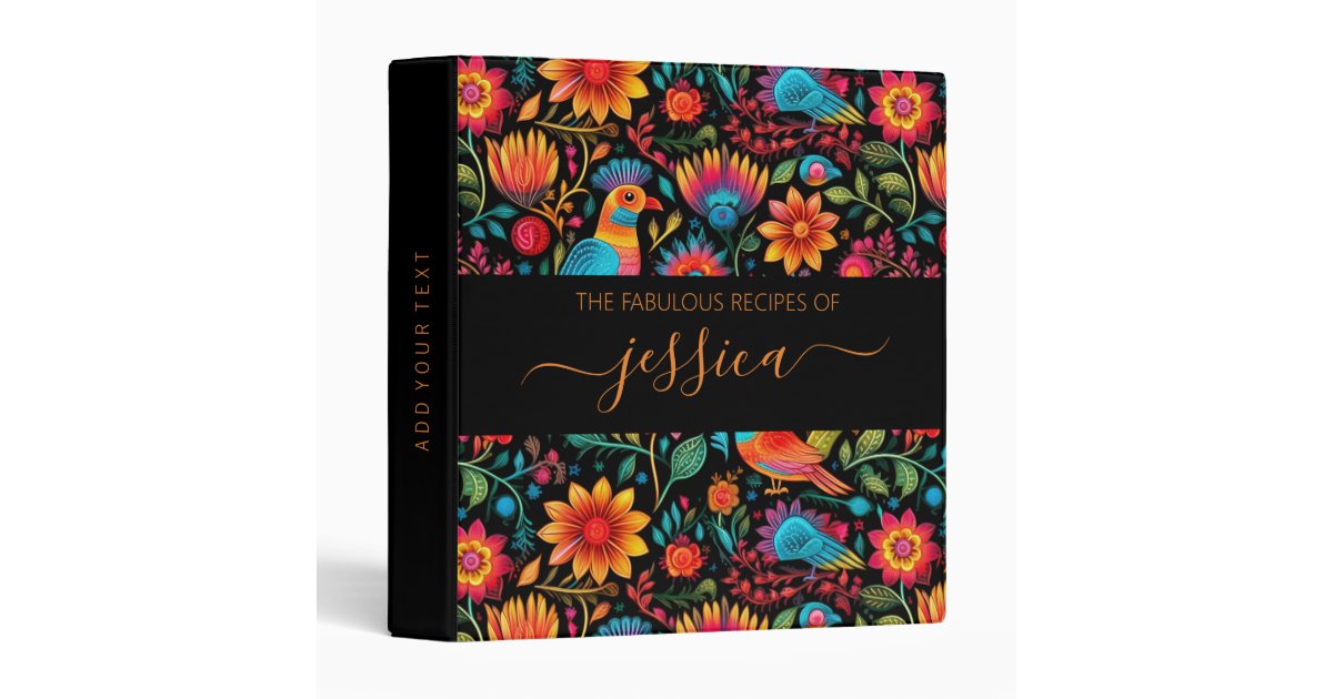 Mexican floral pattern script name recipe 3 ring binder | Zazzle