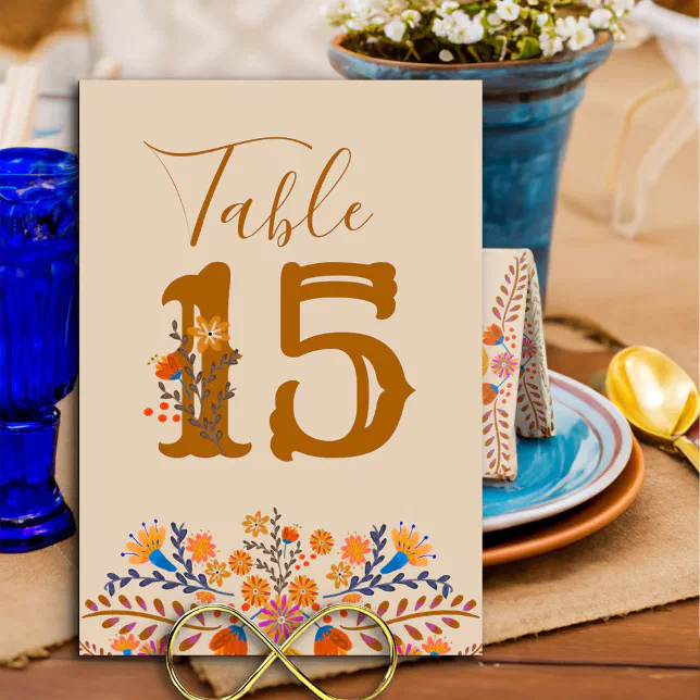 Mexican Floral Western Number Themed Table Card | Zazzle