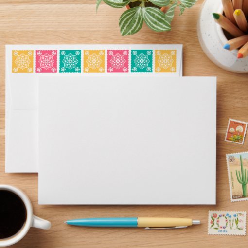 Mexican Flowers and Papel Picado Return Address Envelope | Zazzle