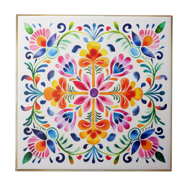 Mexican Flowers Art Ceramic Tile | Zazzle