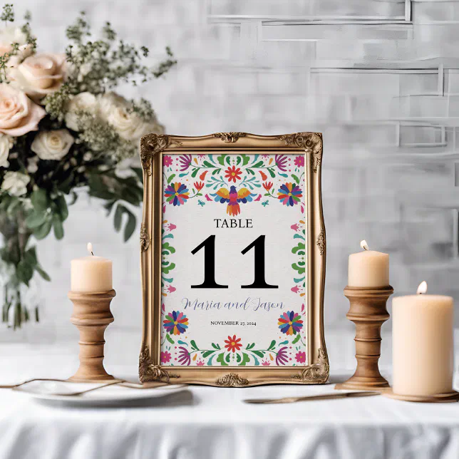 Mexican Folk Art Colorful Floral Fiesta Wedding Table Number | Zazzle