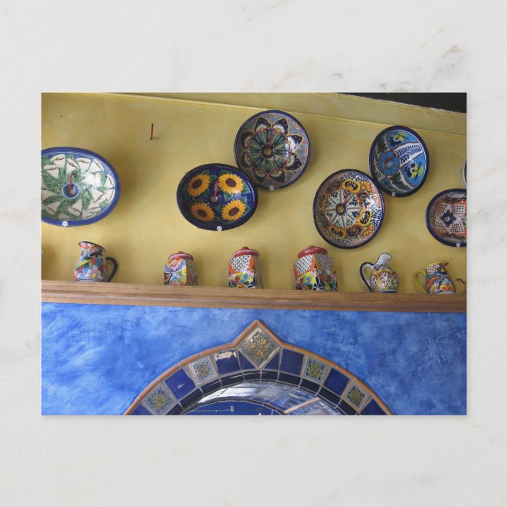 Mexican Kitchen plates and pottery Postcard | Zazzle
