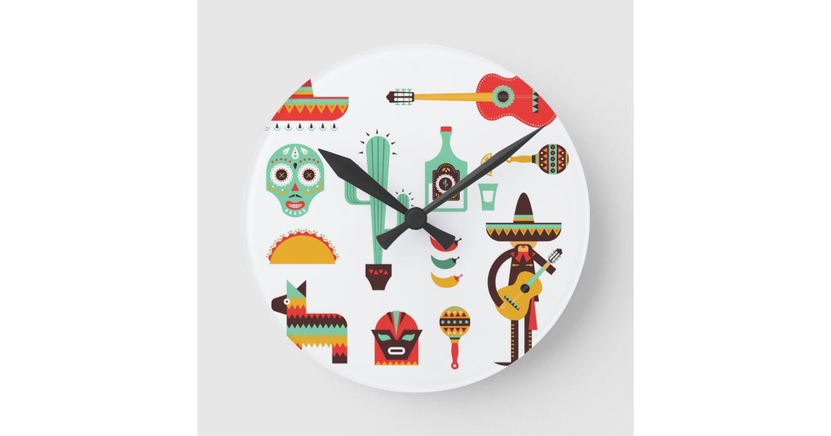 Mexican mariachi round clock | Zazzle