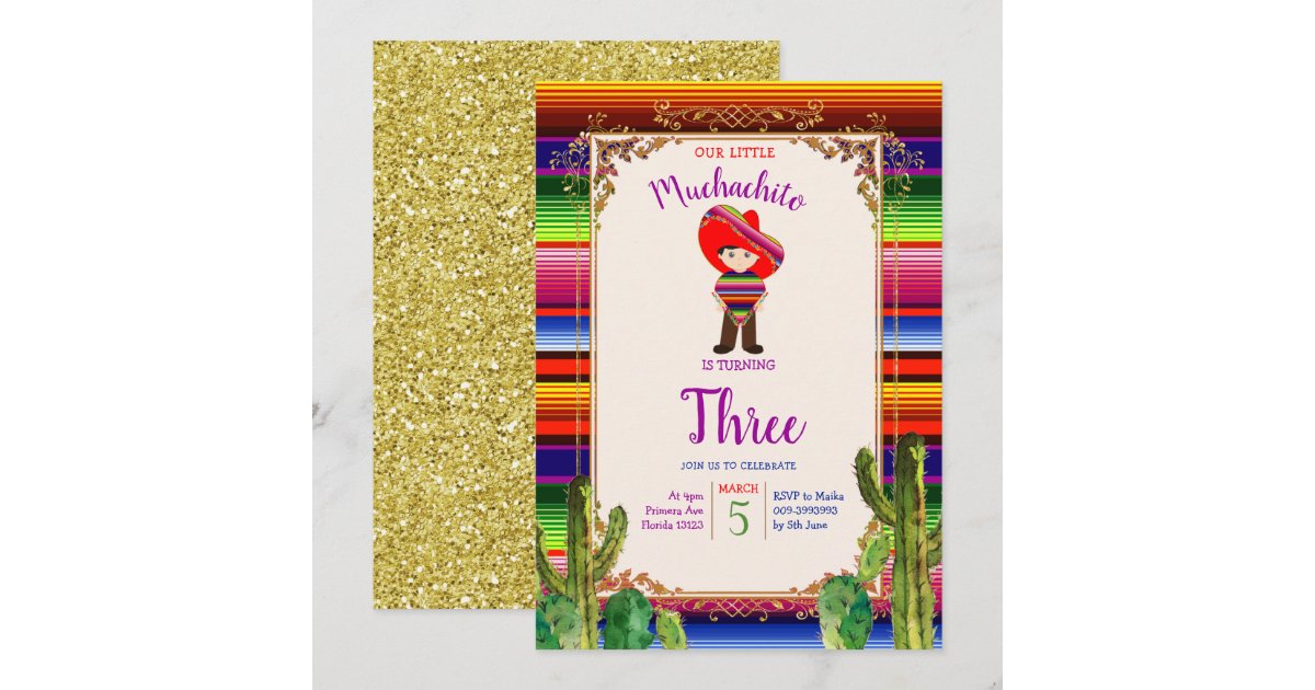 Mexican Muchachito Cactus Birthday Invitation | Zazzle