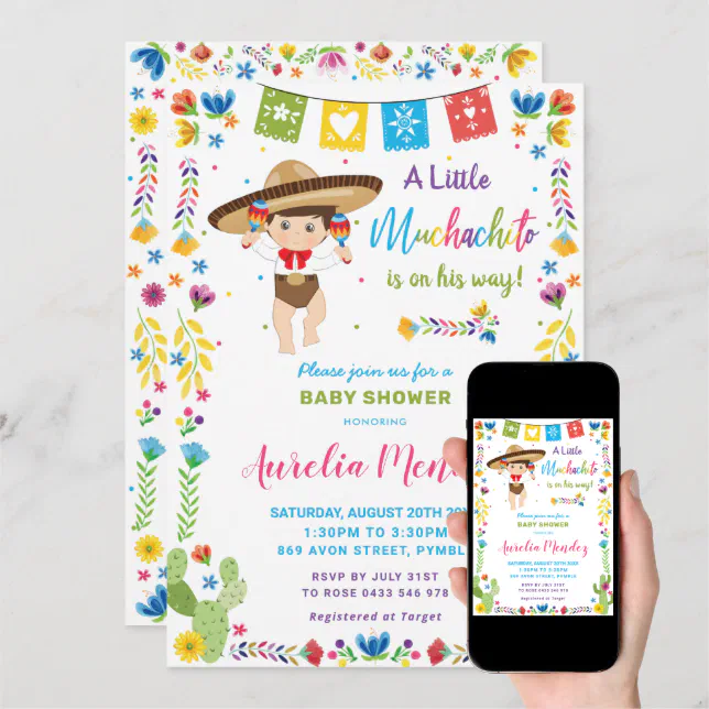 Mexican Muchacho Muchachito Boy Baby Shower Invitation | Zazzle