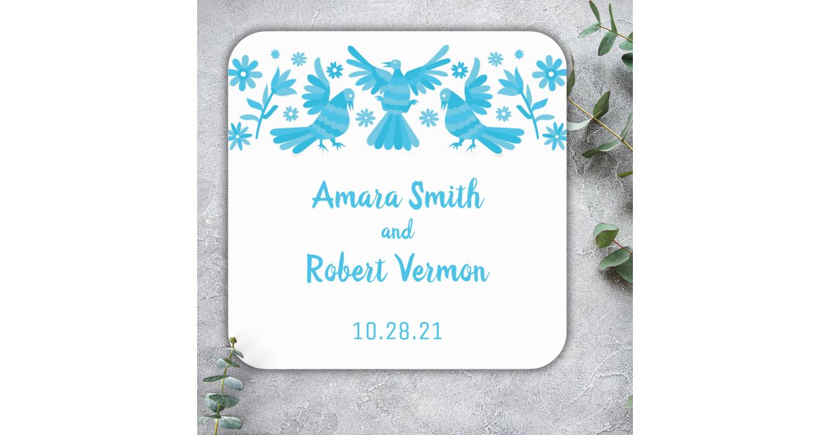 MEXICAN OTOMI, BIRDS, FLOWERS SQUARE STICKER | Zazzle