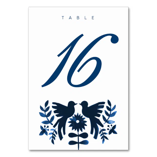 Mexican Otomi Themed Table Card - Navy | Zazzle