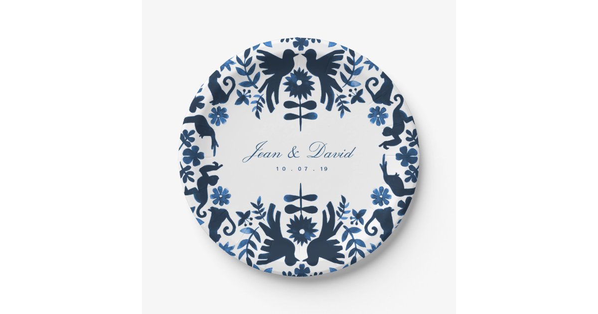 Mexican Otomi Themed Wedding Cake Plates - Navy | Zazzle