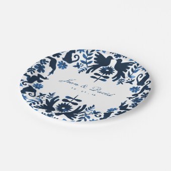 Mexican Otomi Themed Wedding Cake Plates - Navy | Zazzle