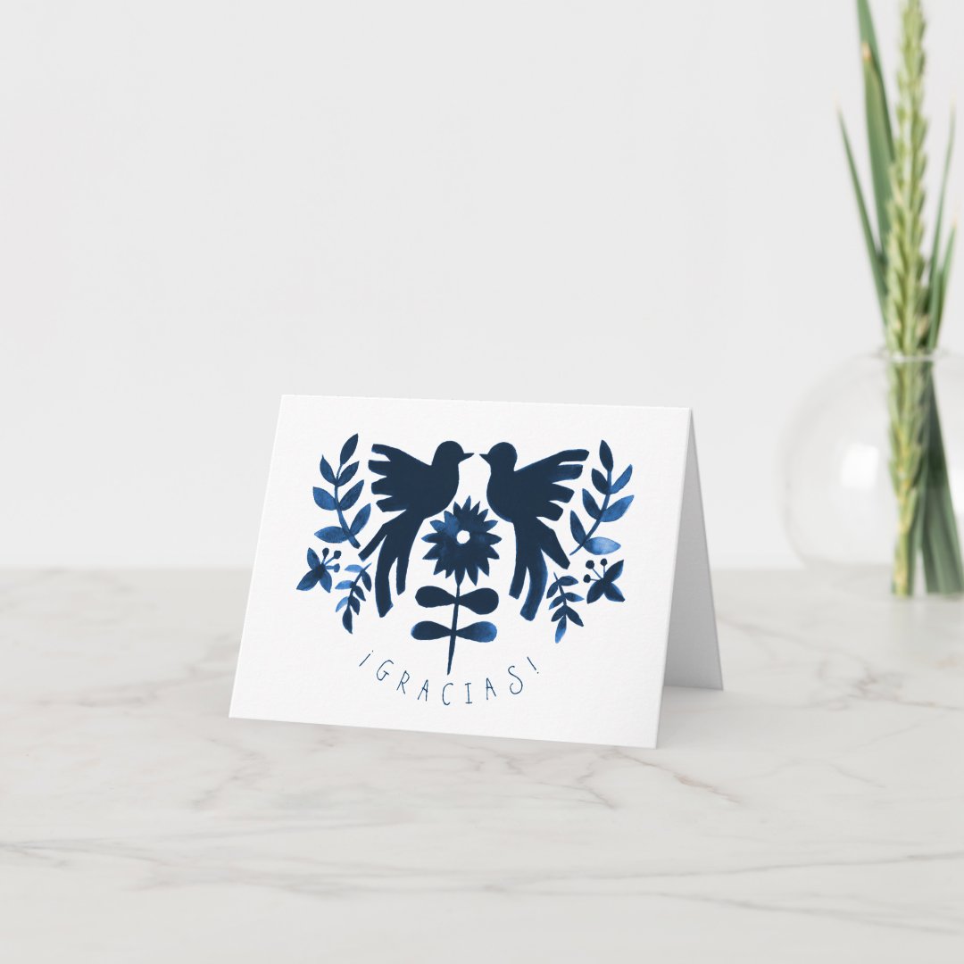 Mexican Otomi Themed Wedding Thank-You Card - Navy | Zazzle