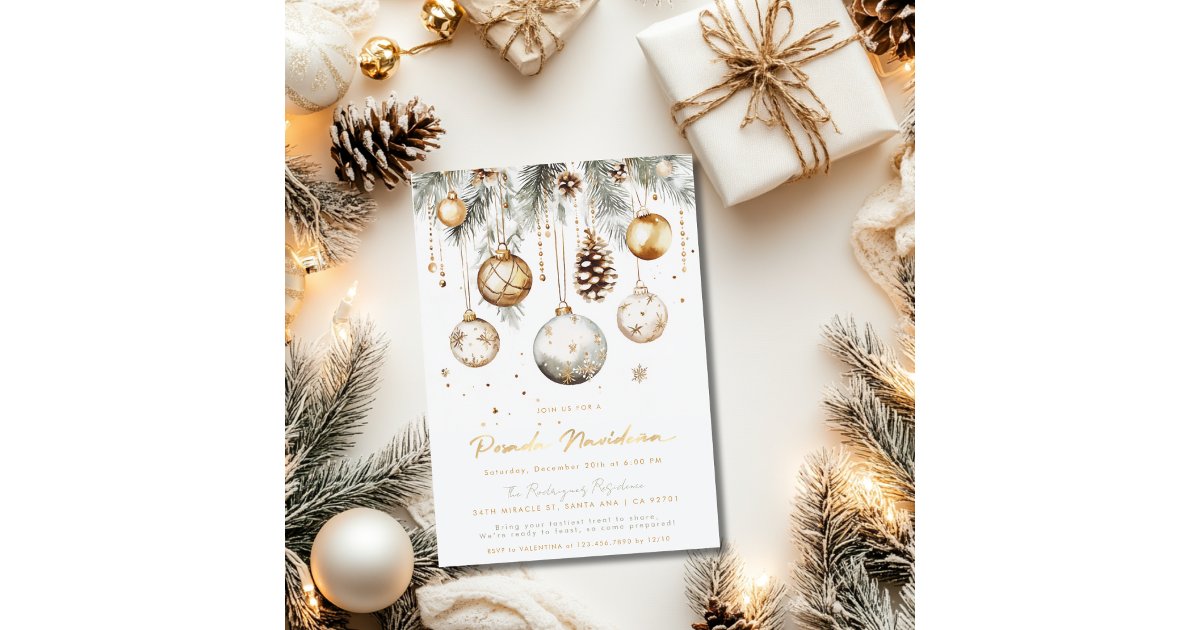 Mexican Posada Navideña Elegant Gold White Invitation | Zazzle