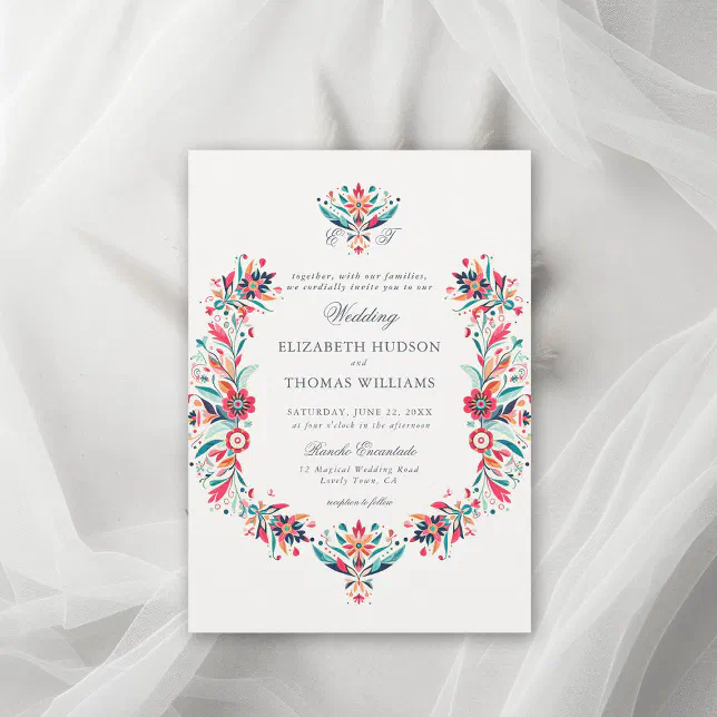 Mexican Rancho Floral Frame Elegant Crest Wedding Invitation | Zazzle