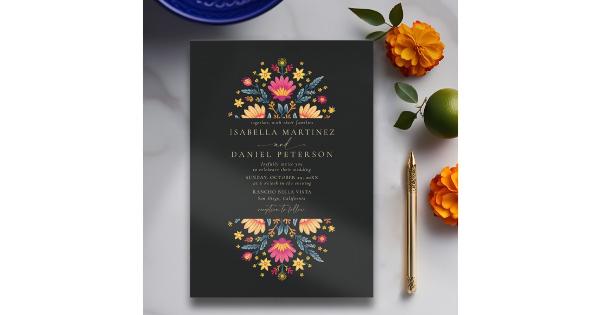 Mexican Rancho Modern Elegant Floral Frame Wedding Invitation | Zazzle