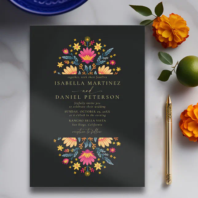 Mexican Rancho Modern Elegant Floral Frame Wedding Invitation | Zazzle