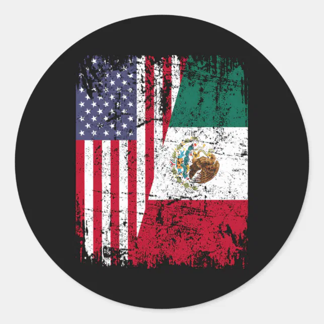 Mexican Roots Half American Flag Mexico Classic Round Sticker | Zazzle