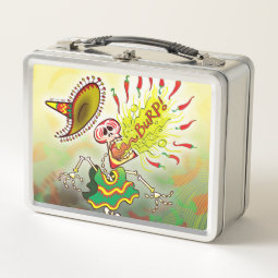 Mexican skeletons in trouble with hot chili pepper metal lunch box | Zazzle