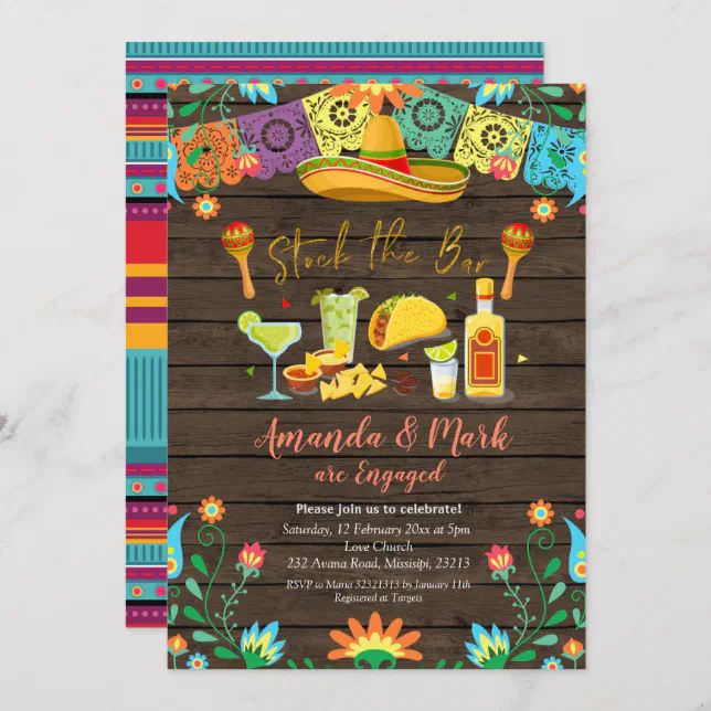 Mexican Stock The Bar Fiesta Engagement Party Invitation | Zazzle
