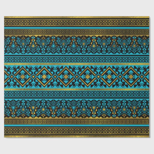 Mexican Style pattern - black, teal and gold Wrapping Paper | Zazzle