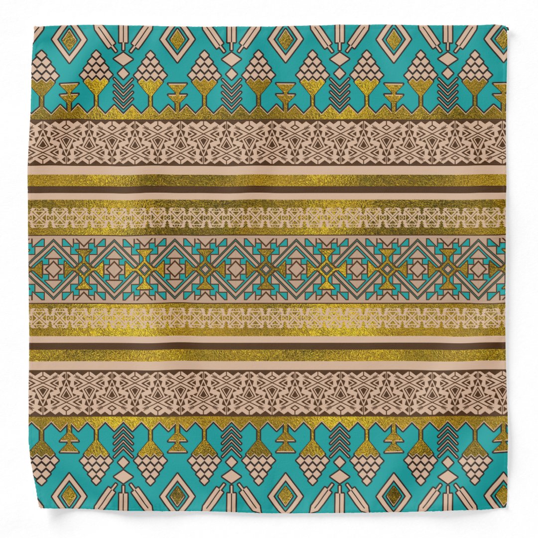 Mexican Style pattern - teal, gold and earthy colo Bandana | Zazzle