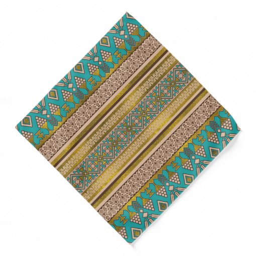 Mexican Style pattern - teal, gold and earthy colo Bandana | Zazzle
