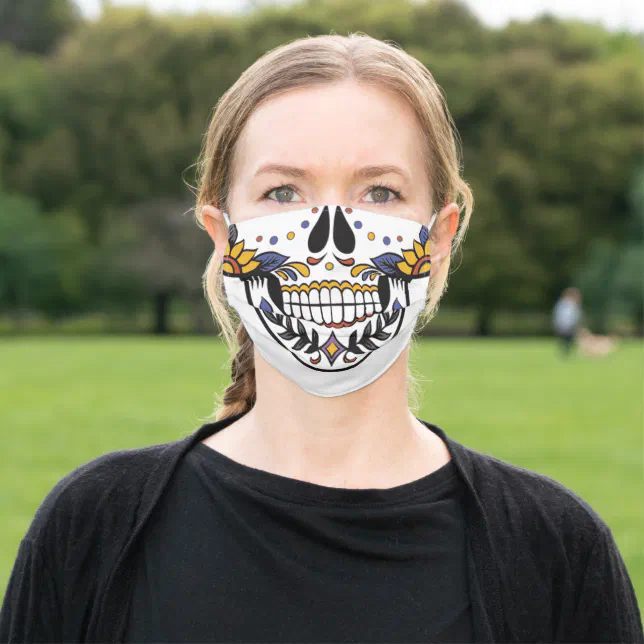 Mexican Sugar Skull Mouth Colorful & Funny Adult Cloth Face Mask | Zazzle