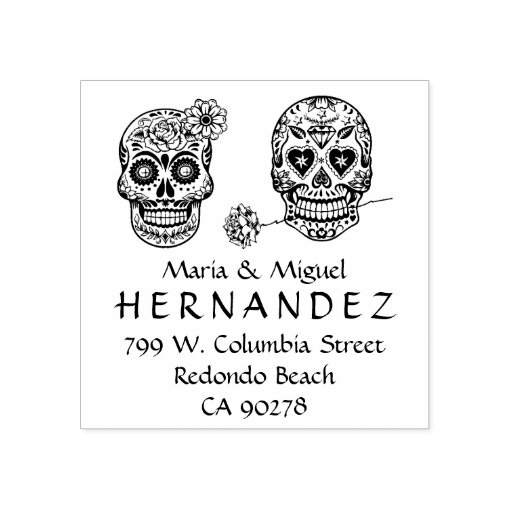 Mexican Sugar Skulls Married Couple Return Address Rubber Stamp | Zazzle