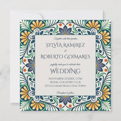 Mexican Talavera Azulejo elegant wedding with RSVP Invitation | Zazzle