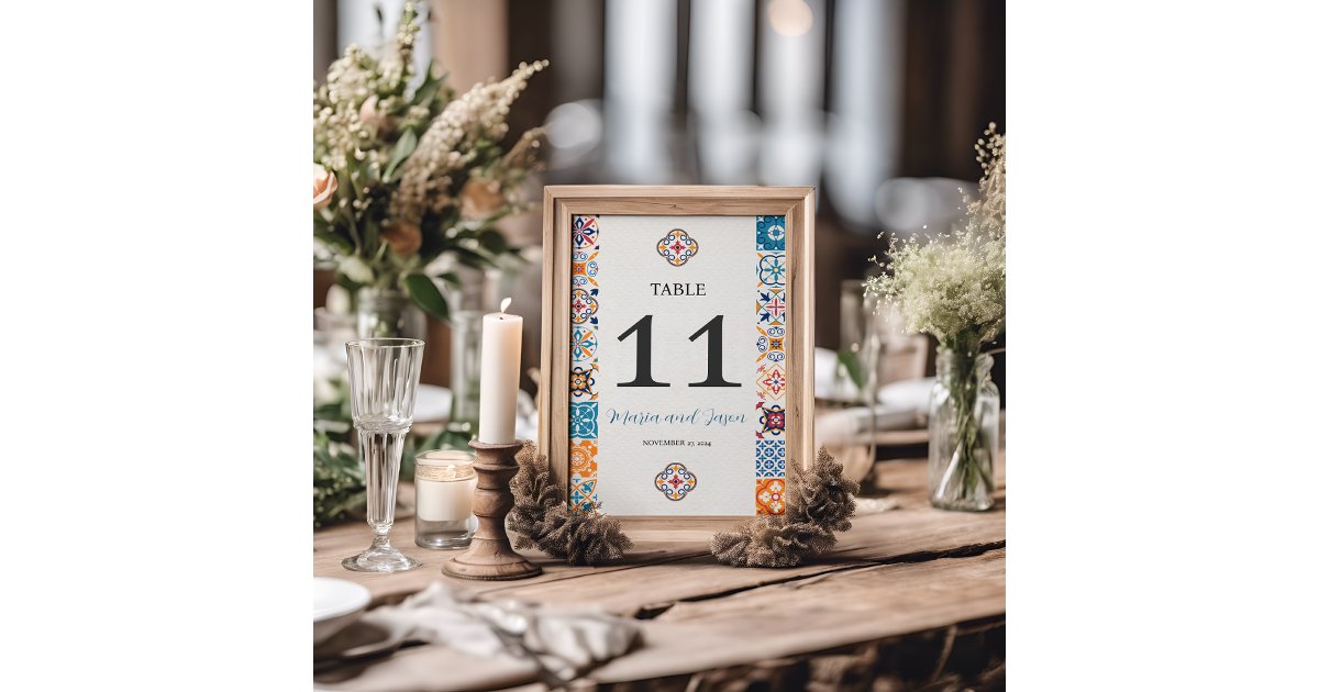 Mexican Talavera Colorful Floral Fiesta Wedding Table Number | Zazzle