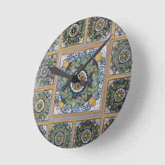 Mexican Talavera style tiles Round Clock | Zazzle