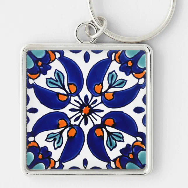 Mexican Talavera Terracotta Tile Design No. 1 Keychain | Zazzle