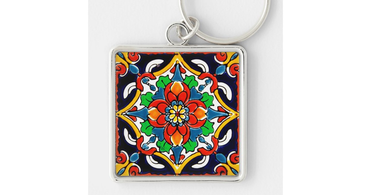 Mexican Talavera Terracotta Tile Design No. 5 Keychain | Zazzle