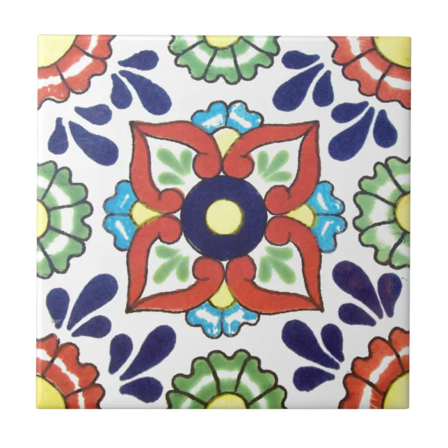 Mexican Talavera tile (red, green, yellow, blue) | Zazzle