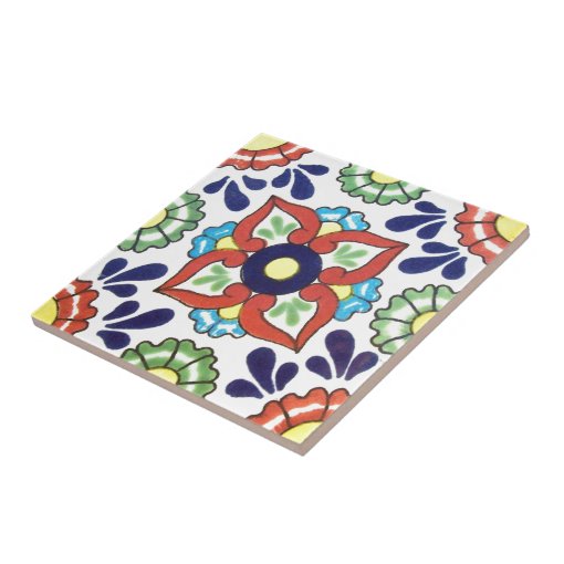 Mexican Talavera tile (red, green, yellow, blue) | Zazzle