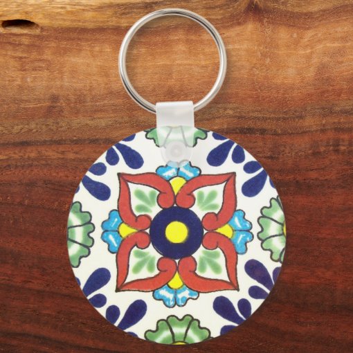 Mexican Talavera tile (red, green, yellow, blue) Keychain | Zazzle