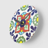 Mexican Talavera tile (red, green, yellow, blue) Round Clock | Zazzle