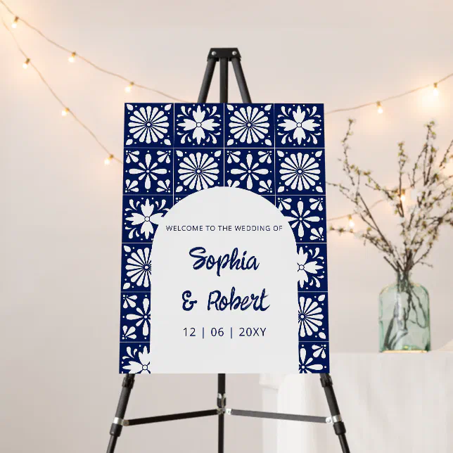 Mexican Talavera Tiles Blue Wedding Welcome Sign | Zazzle