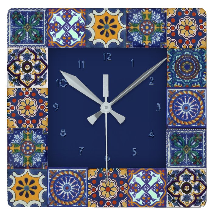 Mexican Talavera Tiles Square Wall Clock | Zazzle.com