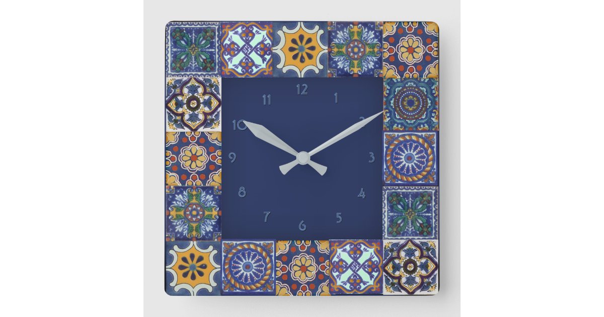 Mexican Talavera Tiles Square Wall Clock | Zazzle