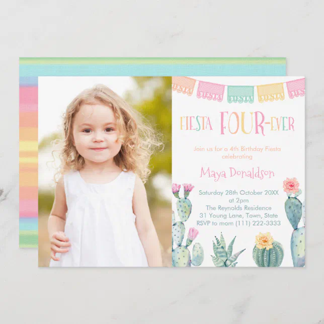Mexican Theme 4th Birthday Party Fiesta FOUR-ever Invitation | Zazzle