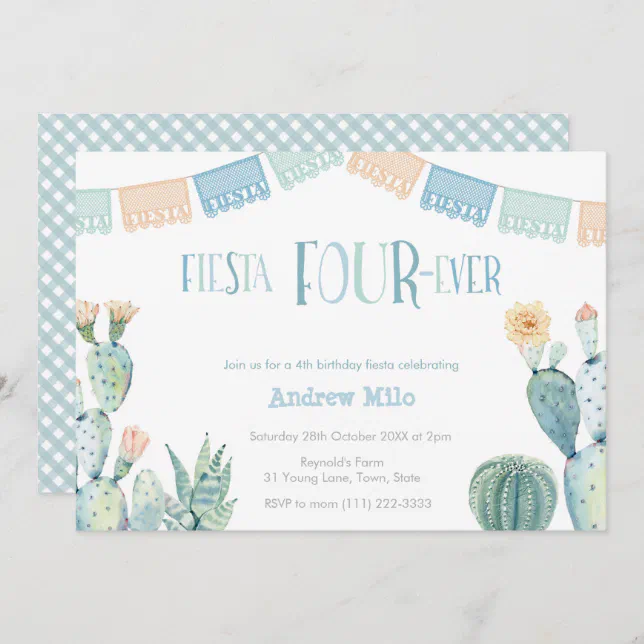 Mexican Theme Fiesta FOURever Boy 4th Birthday Invitation | Zazzle