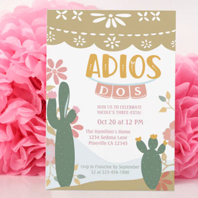 Mexican Three-Esta Adios Dos Birthday Invitation | Zazzle