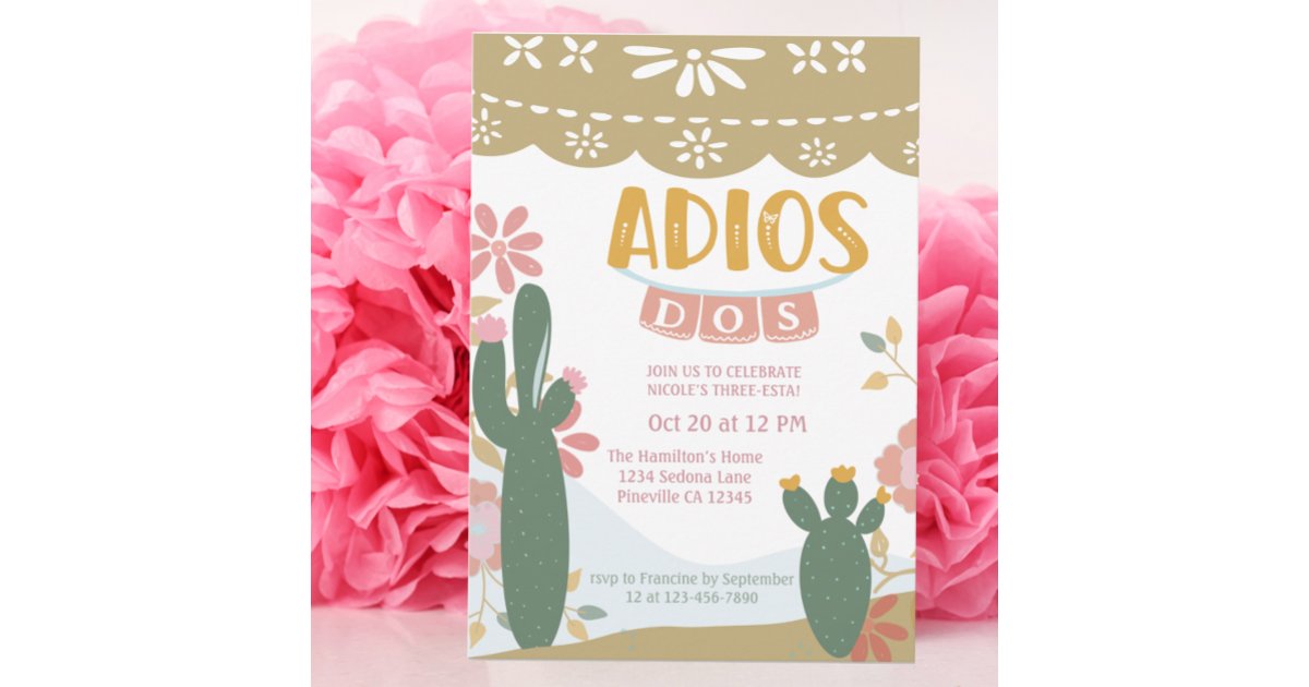 Mexican Three-Esta Adios Dos Birthday Invitation | Zazzle